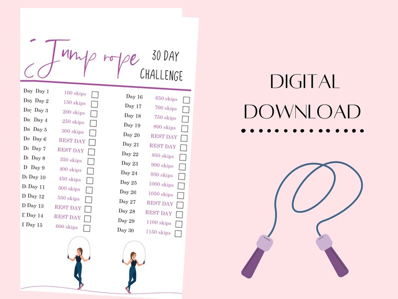 30 Day Jumping Rope Challenge 30 Day Challenge Printable - Etsy