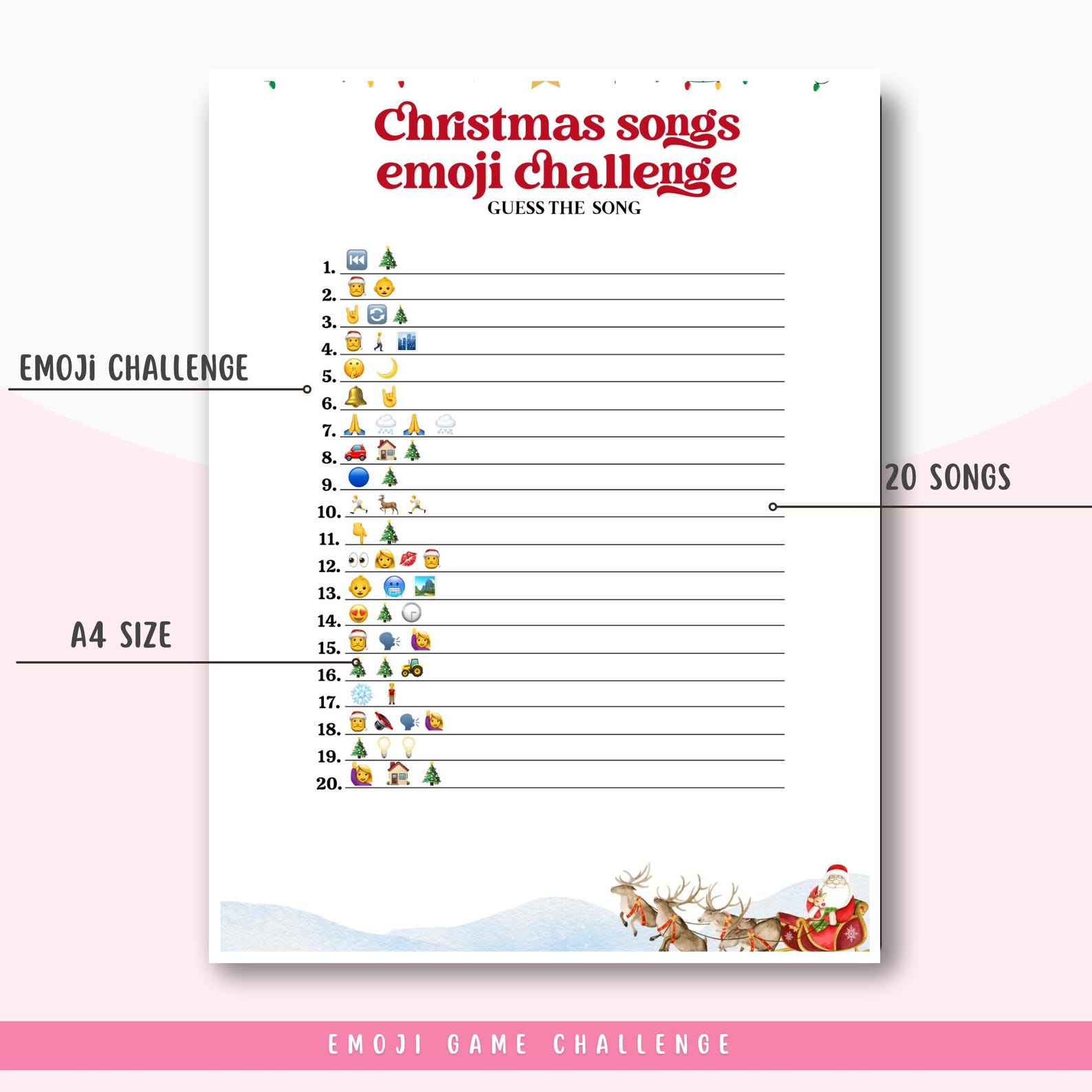 Printable Christmas Emoji Challenge, Guess 20 Christmas Songs by Emoji ...