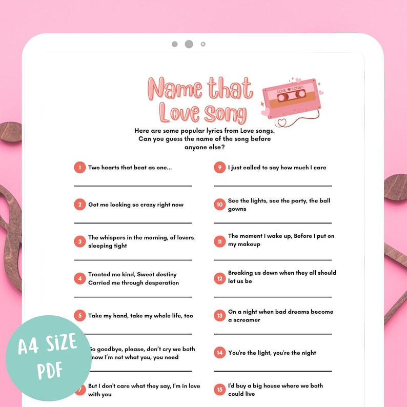 Guess the Name of the Song Challenge: Printable Game With Popular Love ...
