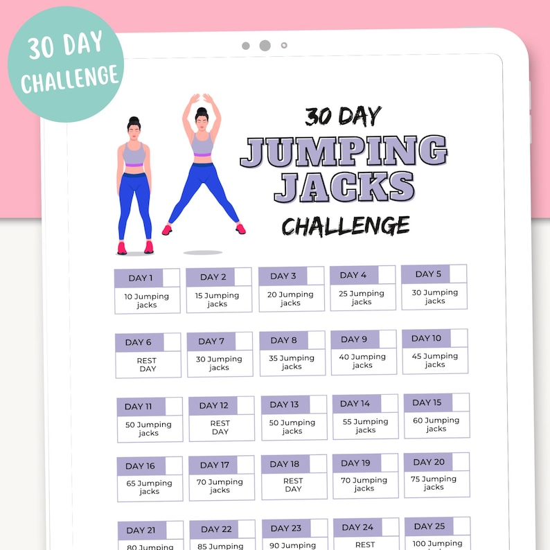 Jumping Jacks 30 Day Challenge | 30 Day Challenge Printable | 30 Day ...