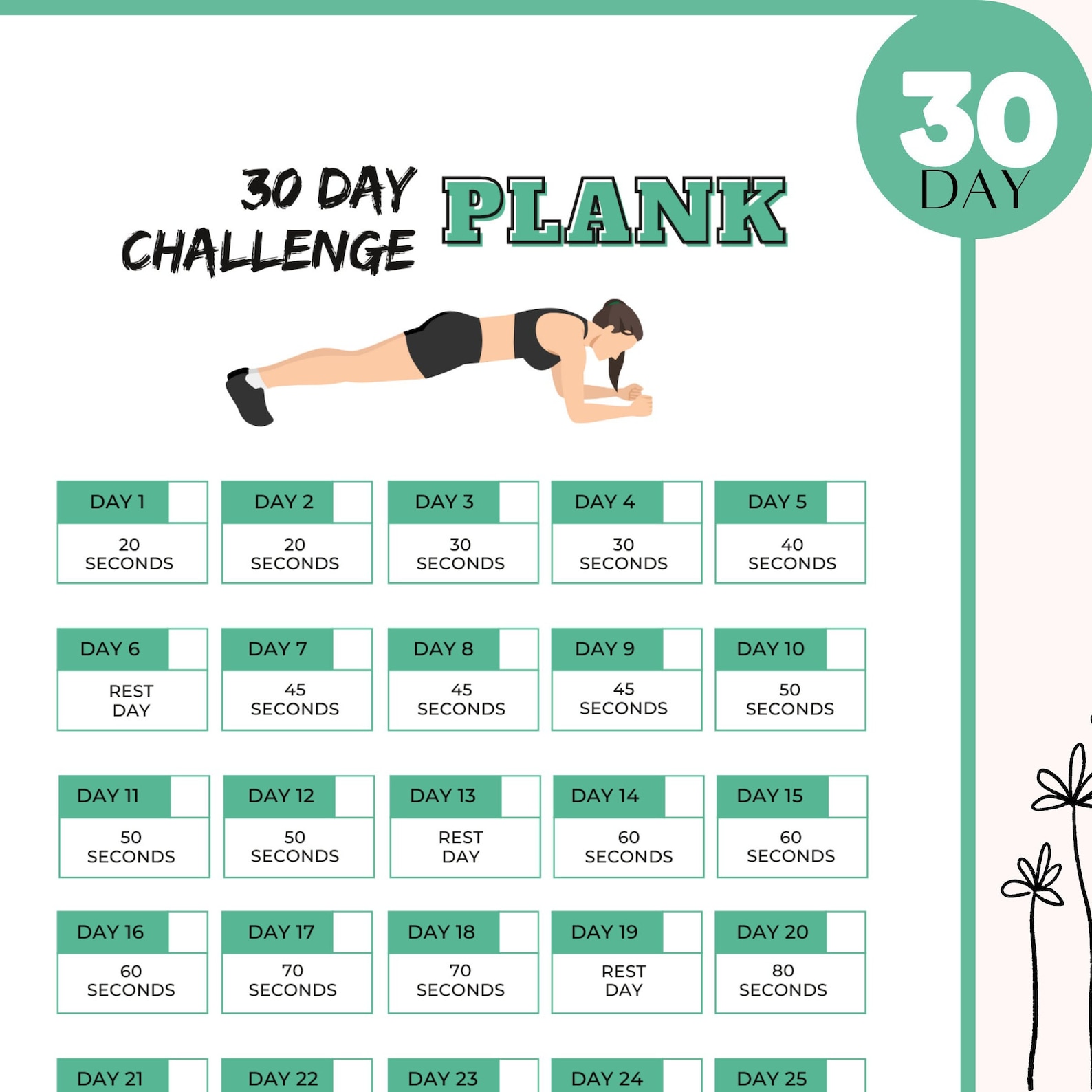 30 Day Plank Challenge 30 Day Challenge Printable Digital Download ...
