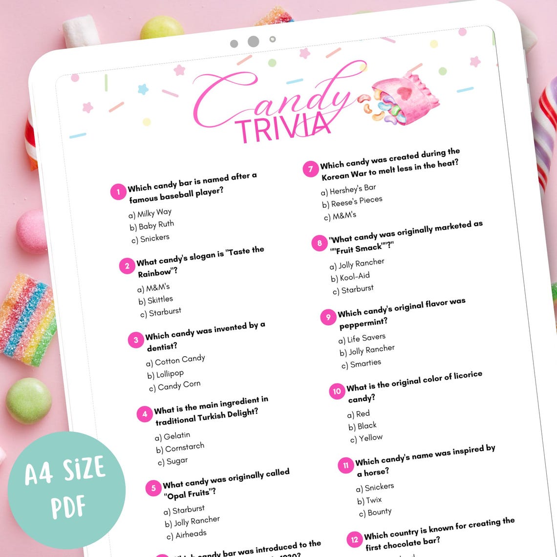 Printable Candy Trivia Game, Fun & Engaging 12 Multiple-choice ...