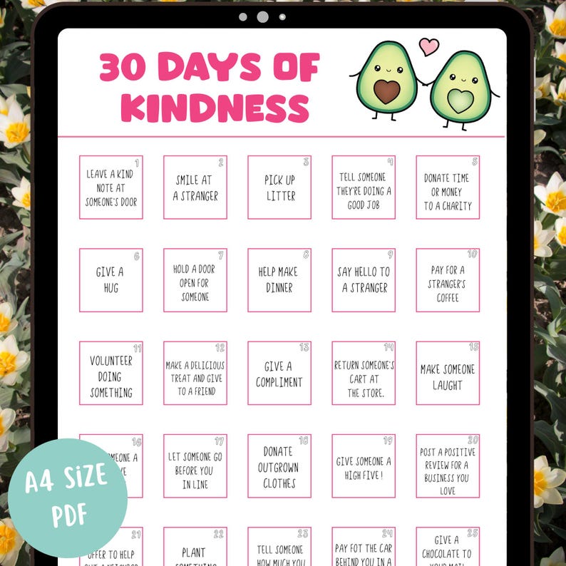 30 Days of Kindness Challenge | 30 Day Challenge Printable | Digital ...