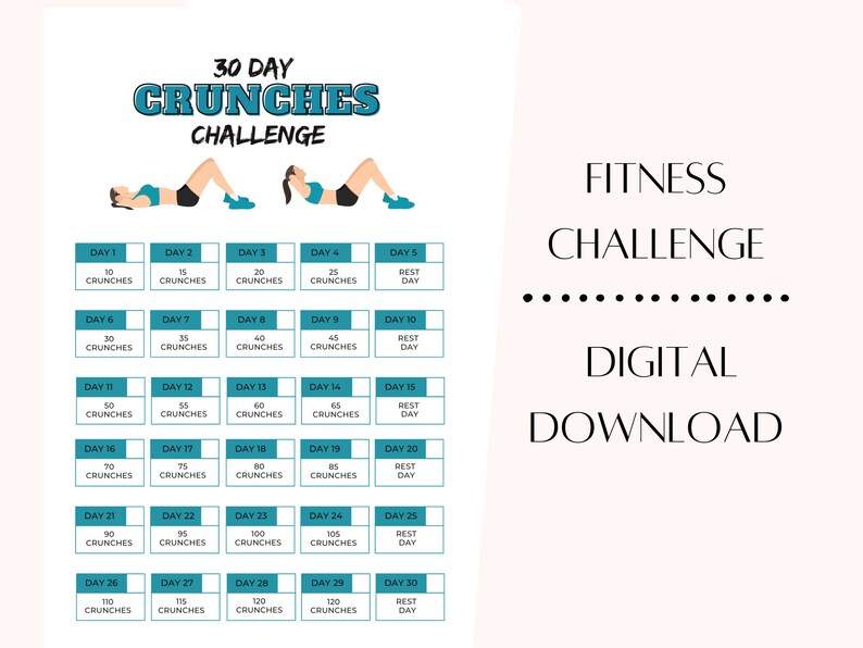 30-day Crunches Challenge Printable PDF Workout Plan Printable Crunches ...