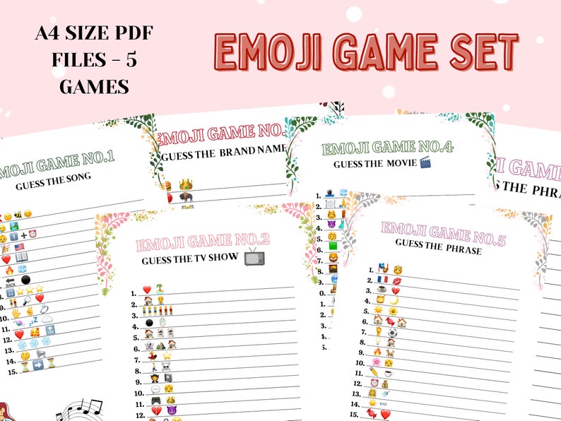 Guess the EMOJI Game Printable 5 Game 75 Questions Team - Etsy