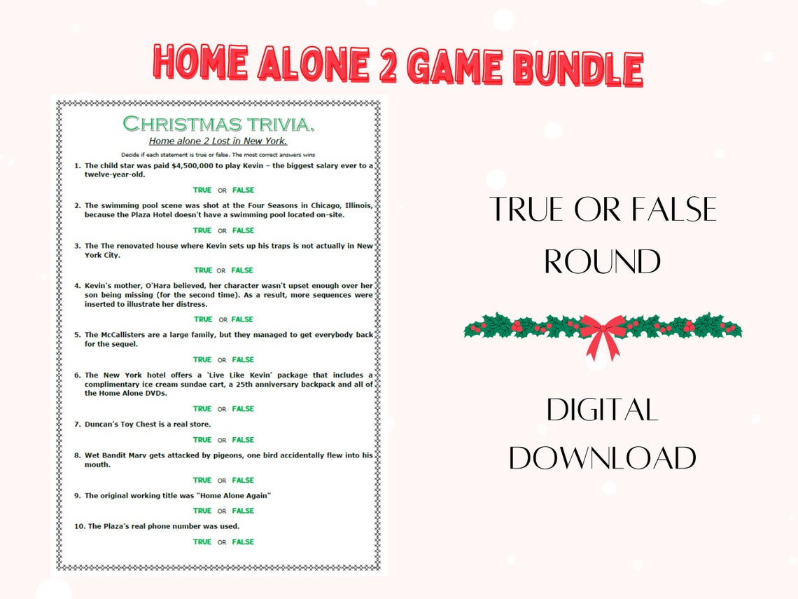 Printable Home Alone 2 Trivia Game | Christmas Party Games | Christmas ...