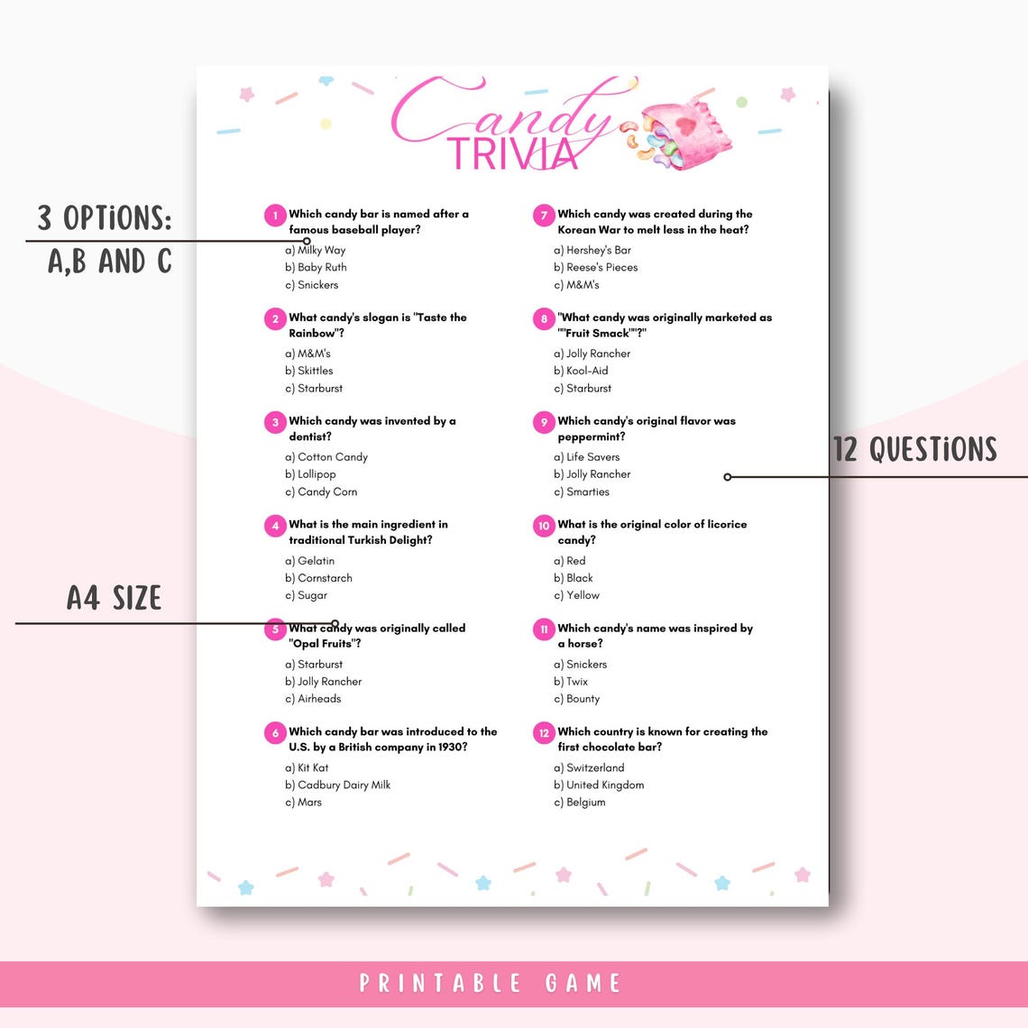 Printable Candy Trivia Game, Fun & Engaging 12 Multiple-choice ...