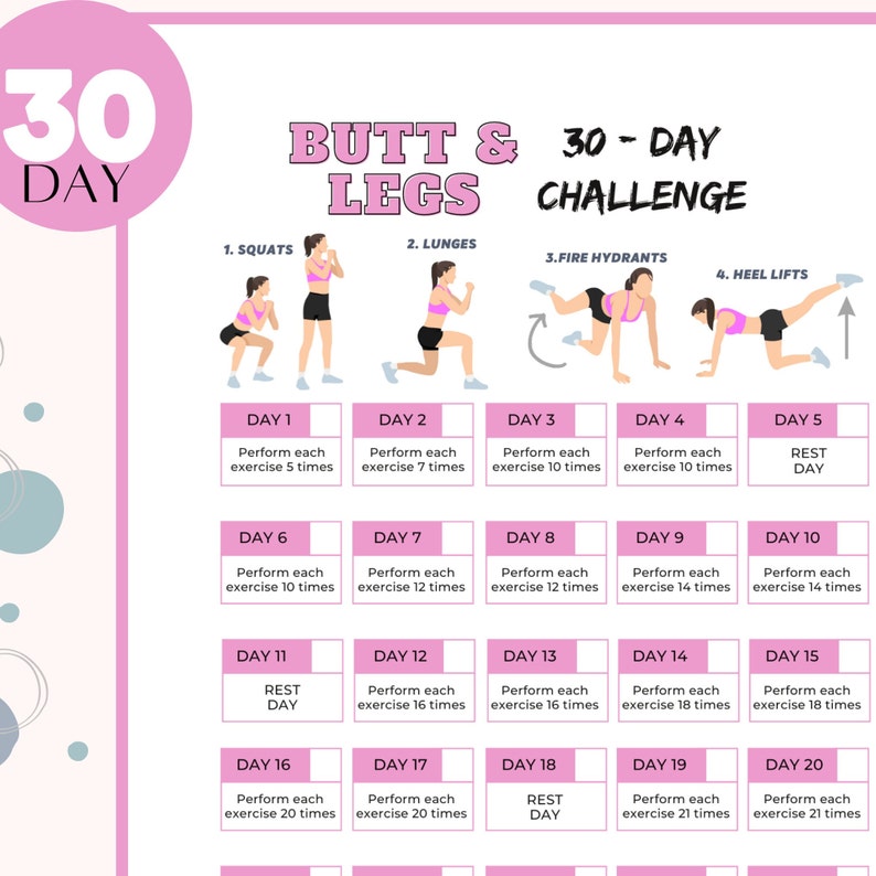 Get Fit for Summer With Our 30 Day Butt and Leg Challenge PDF Included 30 Day Challenge Butt and ...
