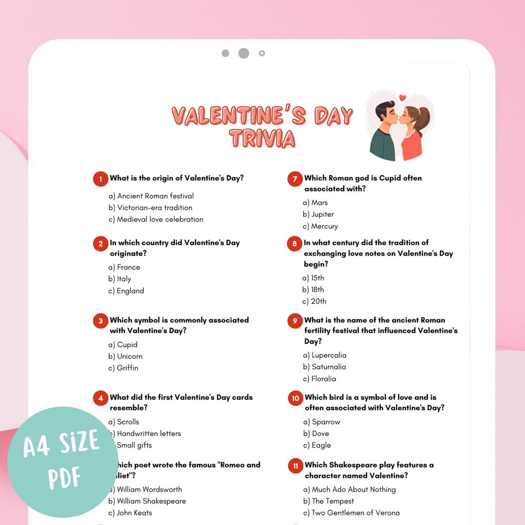 Valentine's Day Fun: Printable Trivia Game With Multiple Choice ...