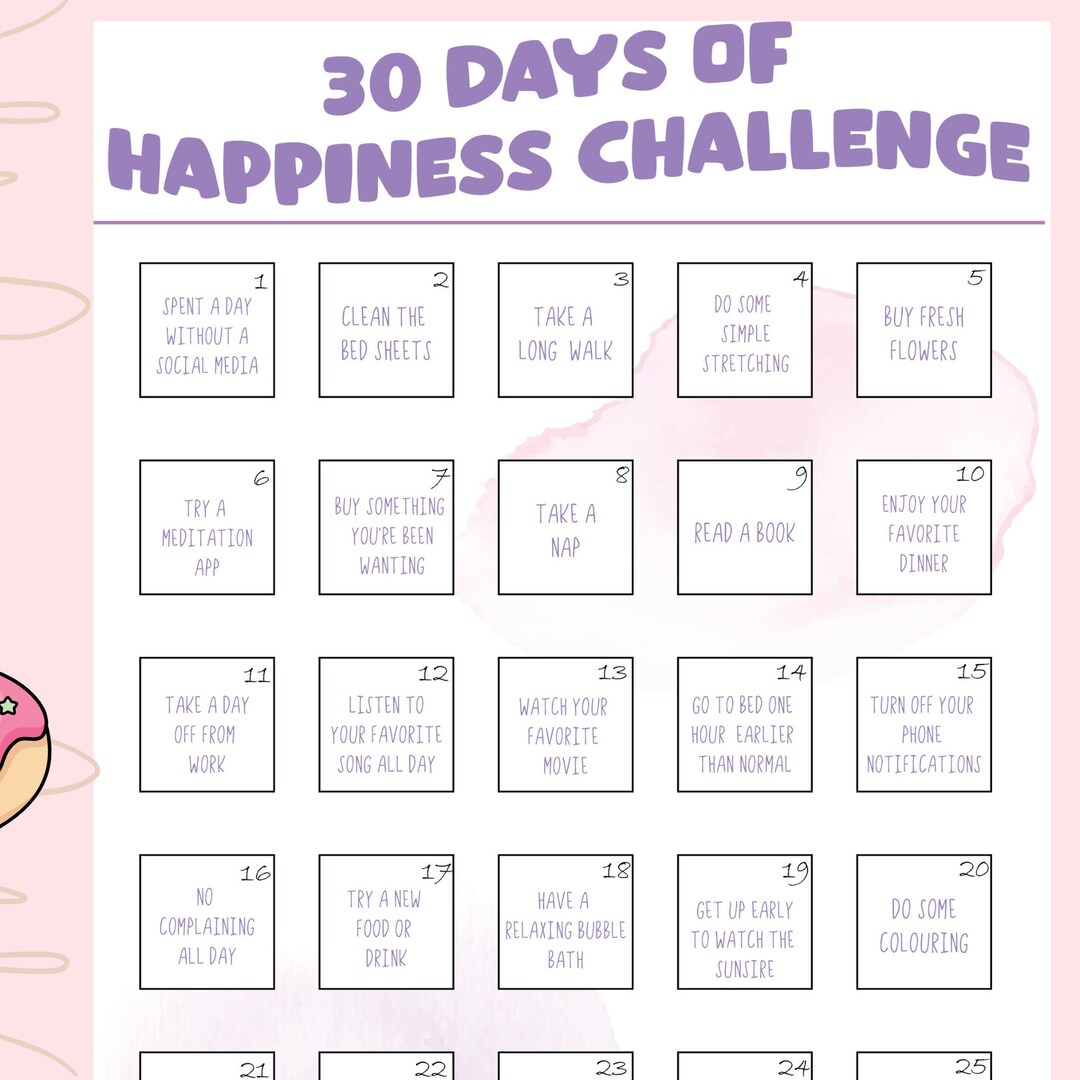 30 Day Self Love Challenge 30 Day Challenge Tracker Monthly Happiness ...