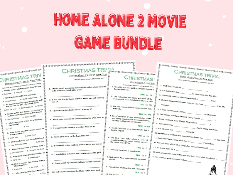 Printable Home Alone 2 Trivia Game Christmas Party Games - Etsy