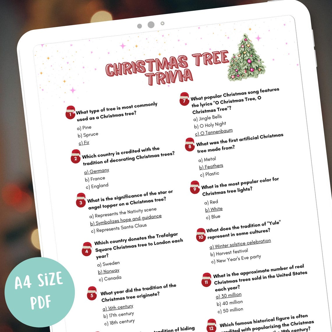 Test Your Holiday Knowledge: Printable Christmas Tree Trivia Game ...