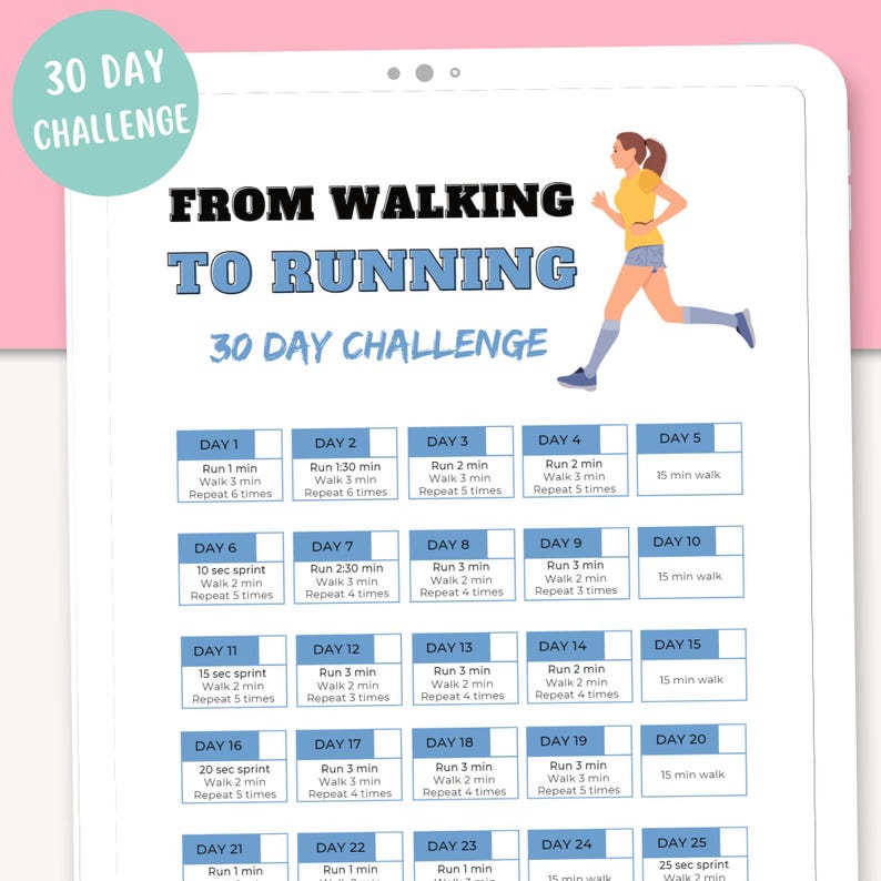 30 Day Challenge | Digital Download | From Walking to Running Challenge ...