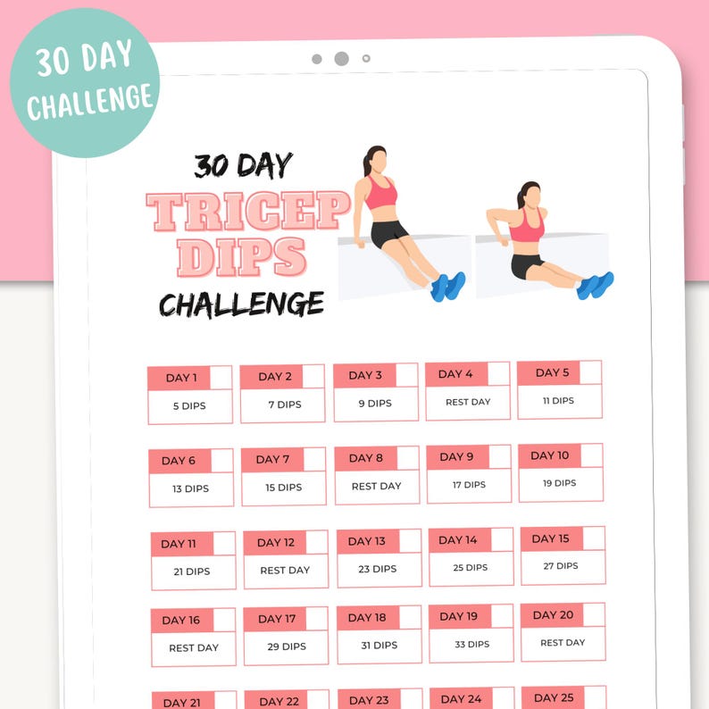 30-day Tricep Dips Challenge Printable PDF Workout Plan | Digital ...