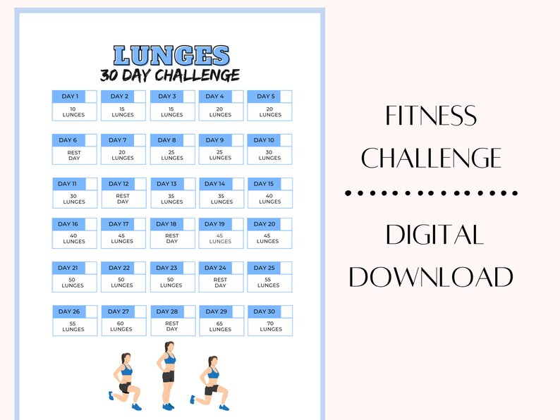 Printable Lunges Challenge 30 Day Fitness Plan for Stronger Legs 30-day ...