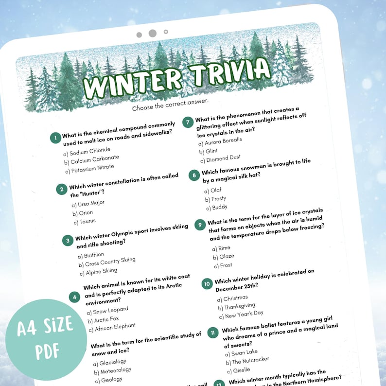 Winter Printable Trivia Game | Friends Game Night | Winter Indoor Games ...