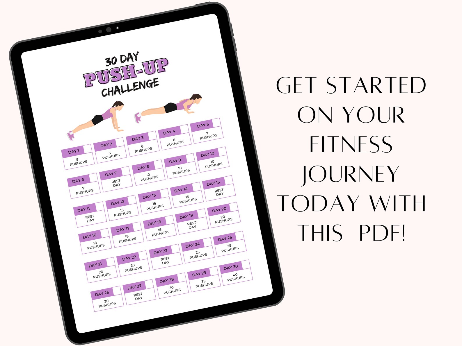 30 Day Push up Challenge 30 Day Challenge Printable Digital Download ...