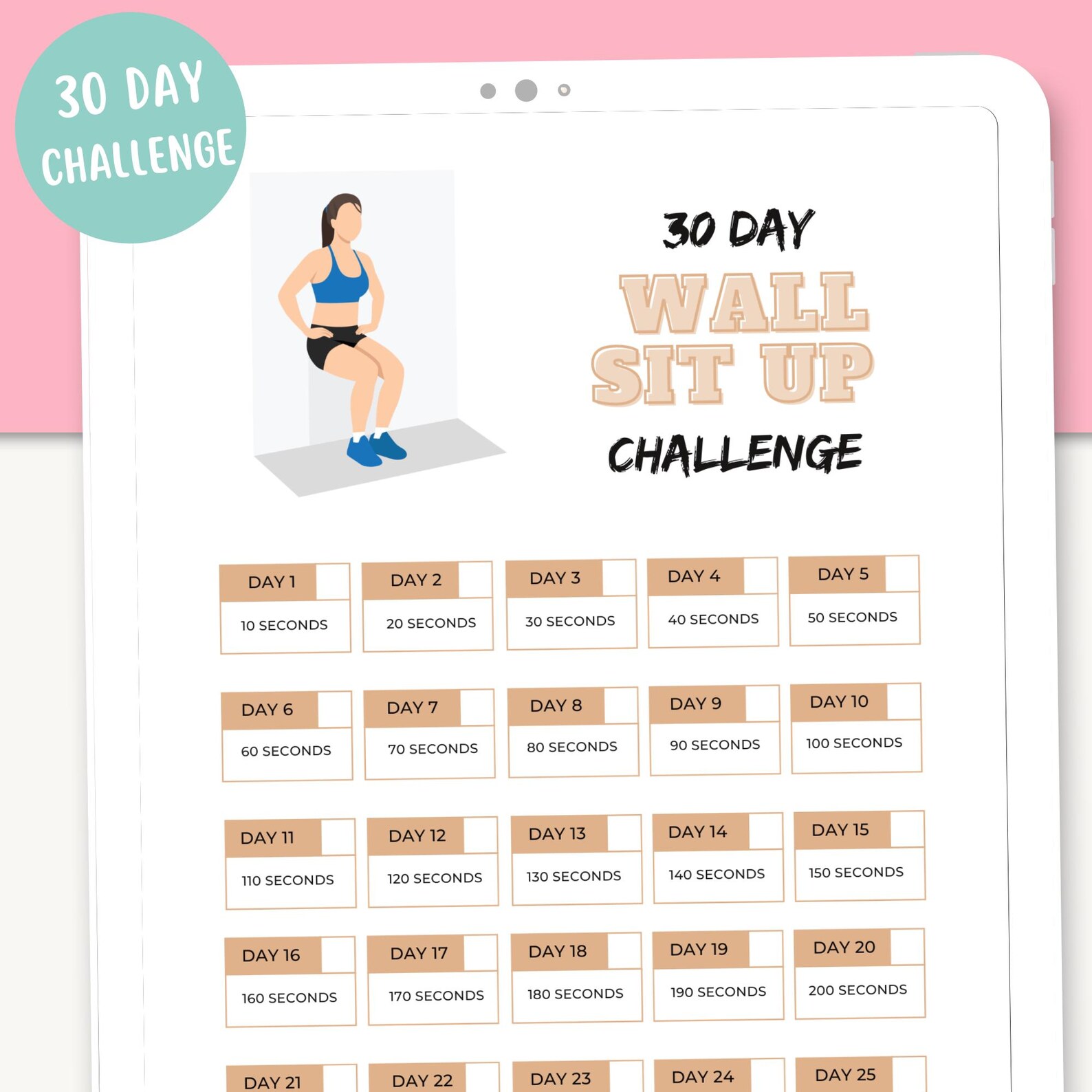 30 Day Sit up Challenge PDF | Digital Download | 30 Day Fitness ...