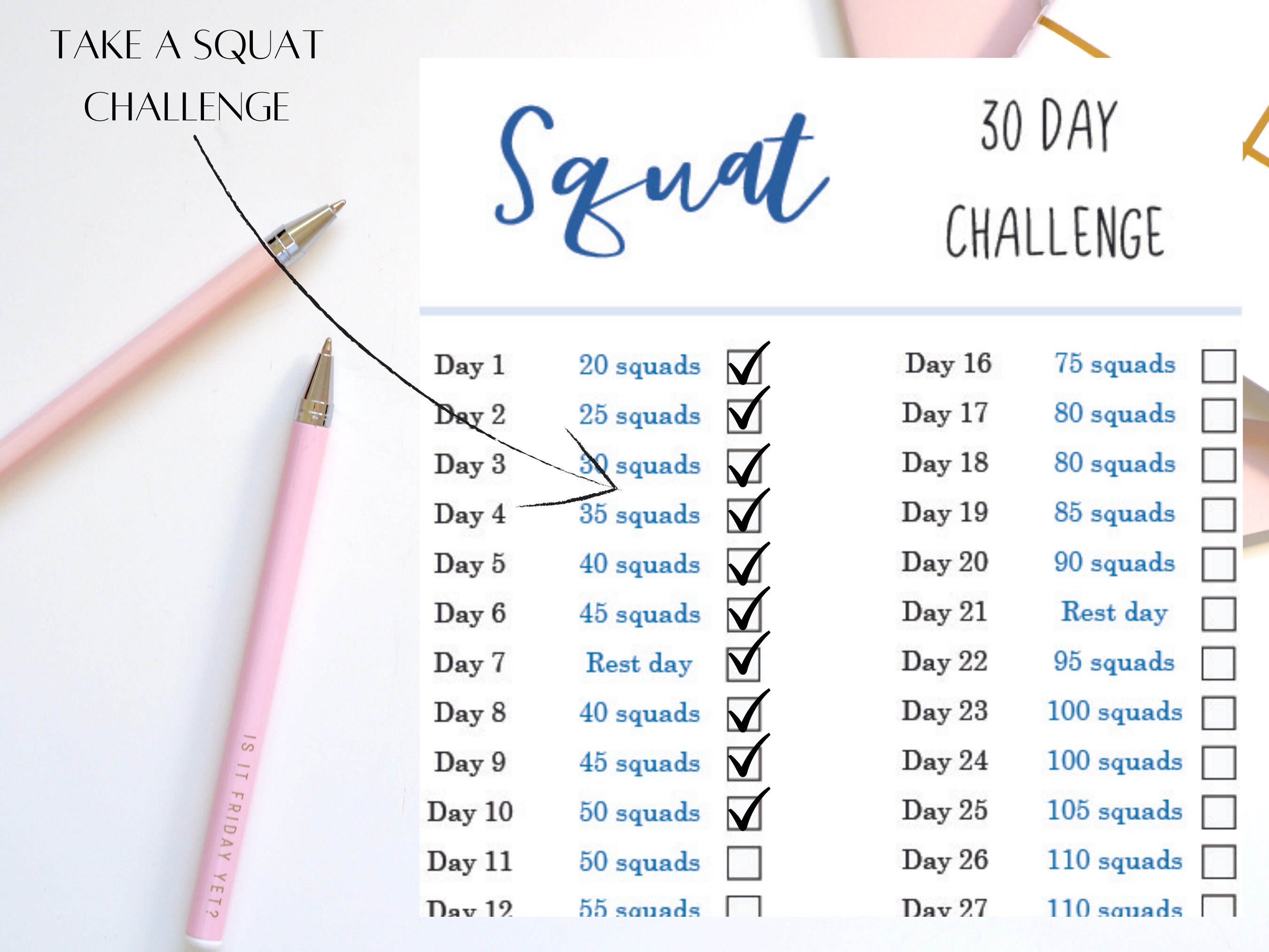 30 Day Squat Challenge 30 Day Challenge Printable Digital - Etsy