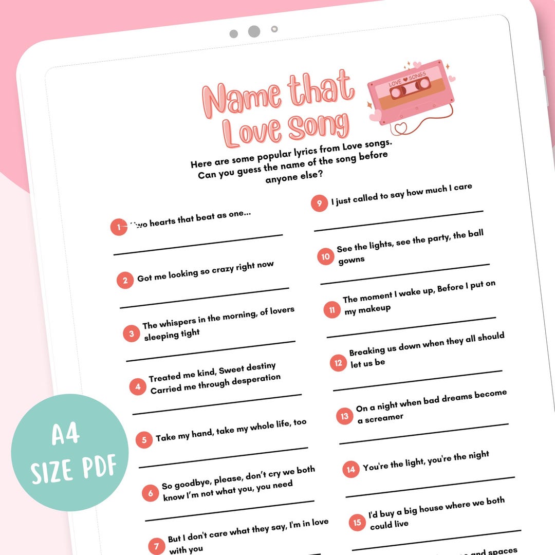 Guess the Name of the Song Challenge: Printable Game With Popular Love ...