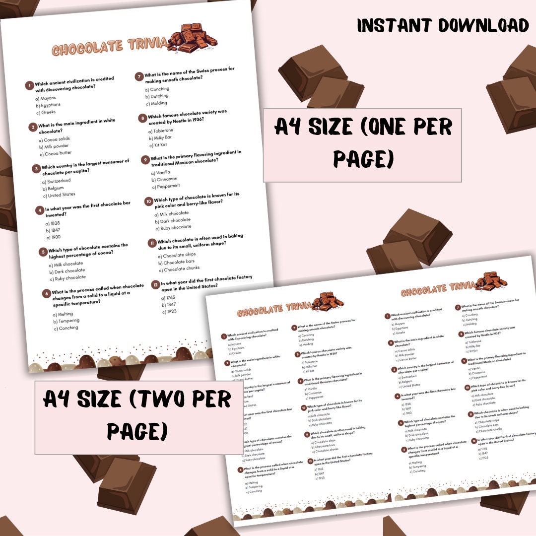 Chocolate Theme Multiple Choice Trivia Sheet Perfect for Foodies ...