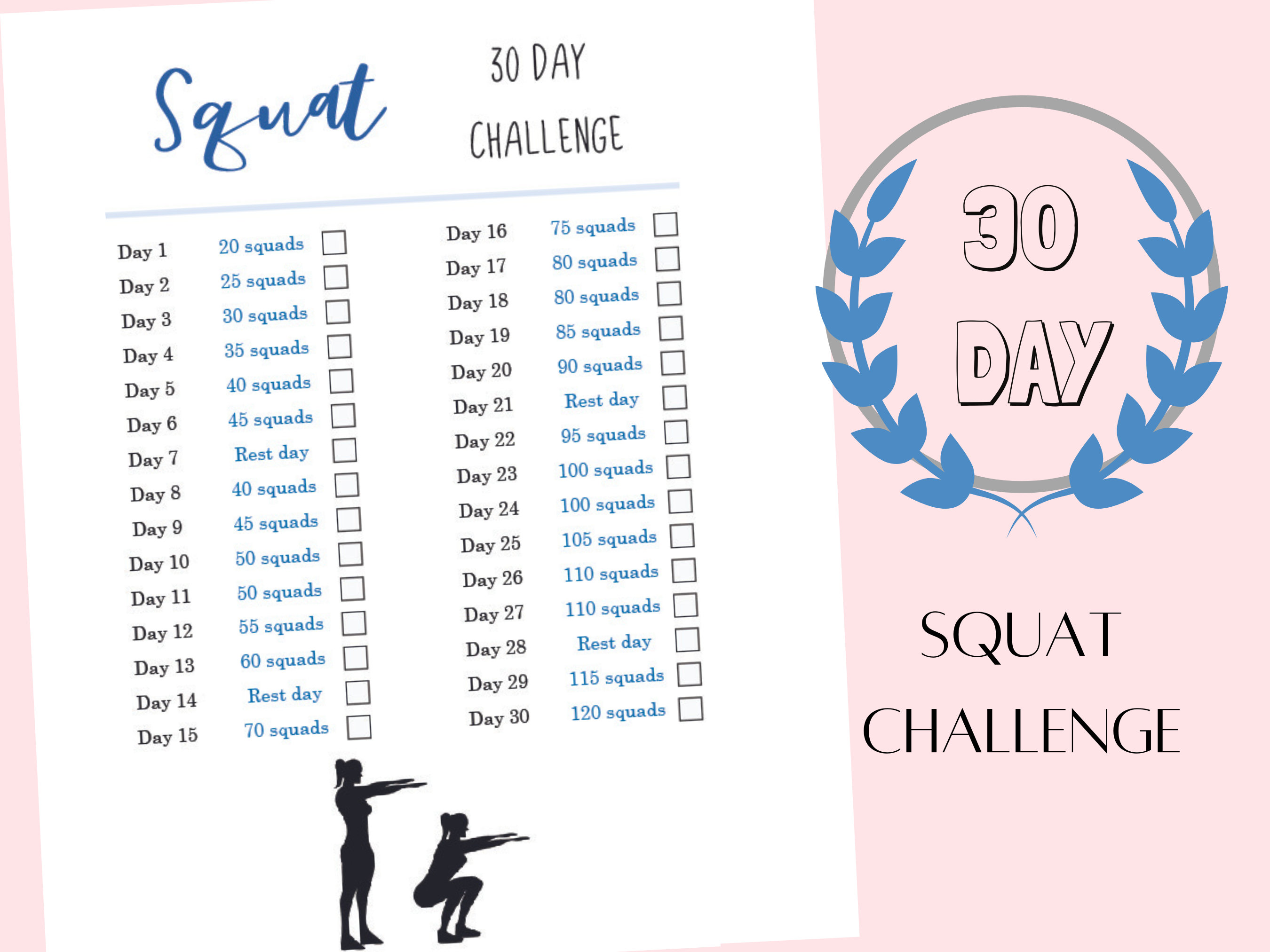 30 Day Squat Challenge 30 Day Challenge Printable Digital - Etsy
