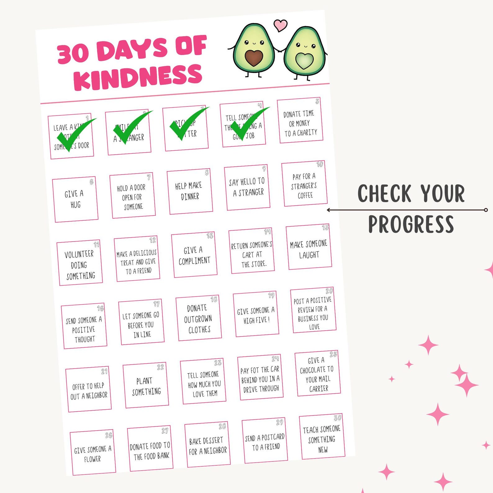 30 Days of Kindness Challenge | 30 Day Challenge Printable | Digital ...