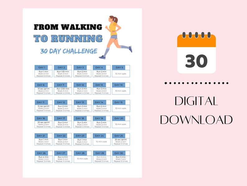 30 Day Challenge Digital Download From Walking to Running Challenge ...