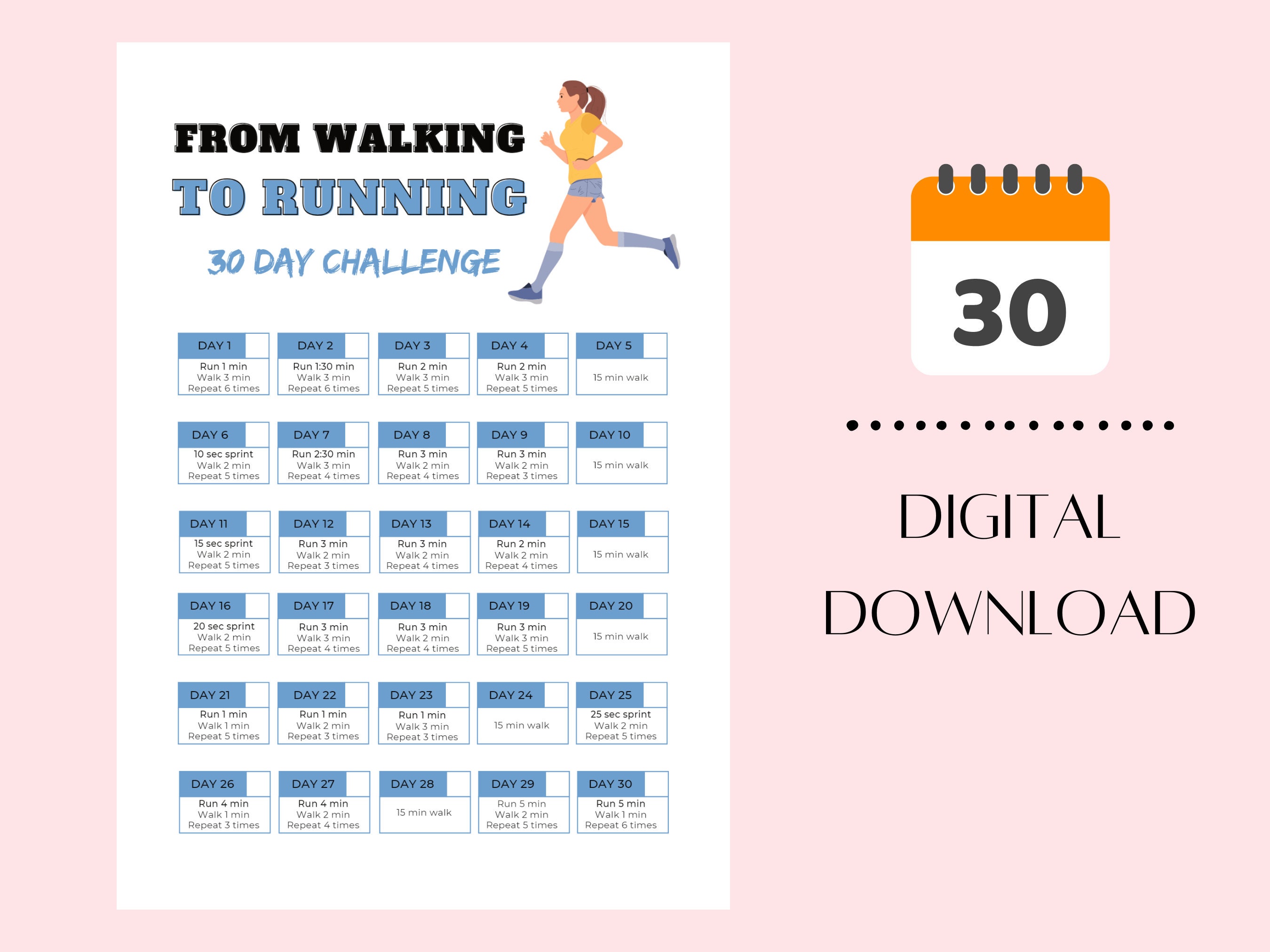 30 Day Challenge Digital Download From Walking to Running Challenge ...