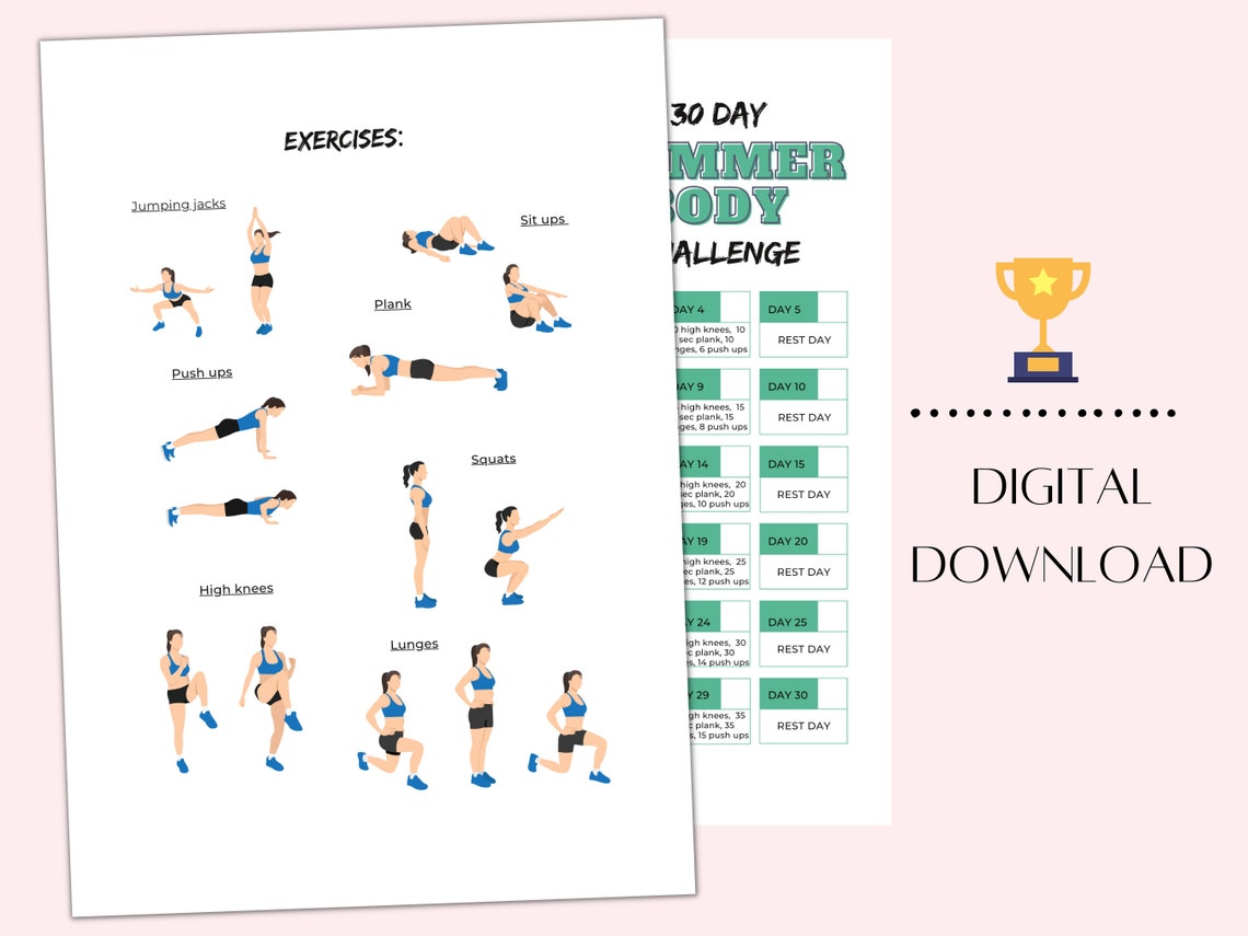 30-day Summer Body Challenge Printable PDF Workout Plan Lose Belly Fat ...