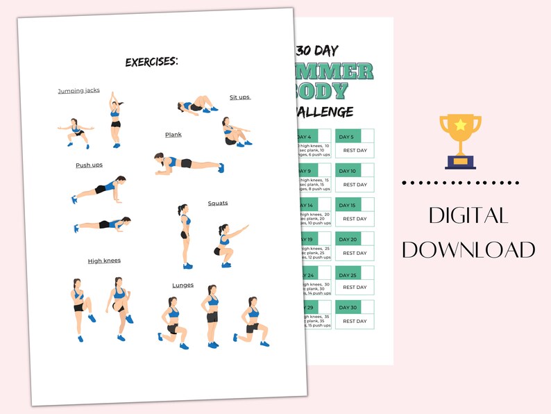 30-day Summer Body Challenge Printable PDF Workout Plan Lose Belly Fat ...