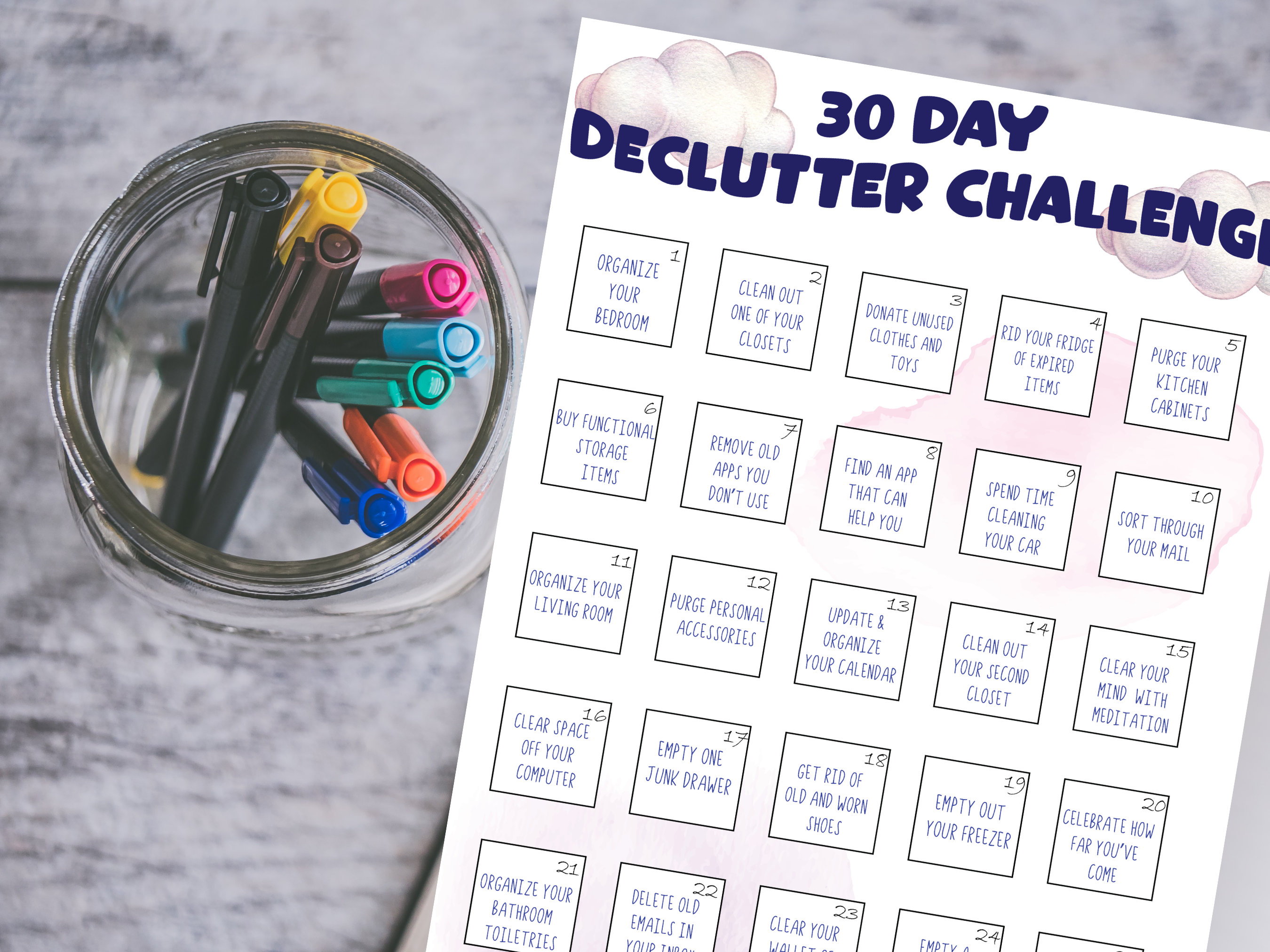 30 Day Decluttering Challenge Planner | Digital Download | Declutter ...