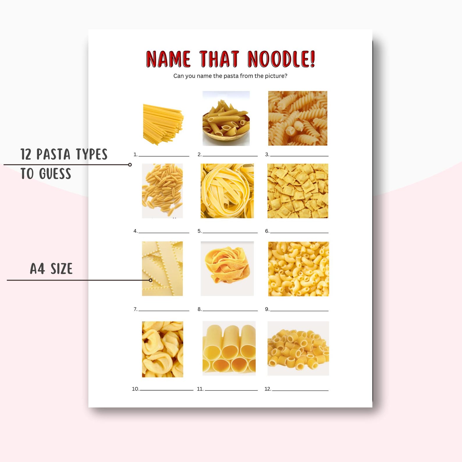Name That Noodle Quiz, Digital Download, Fun Pasta Guessing Game ...