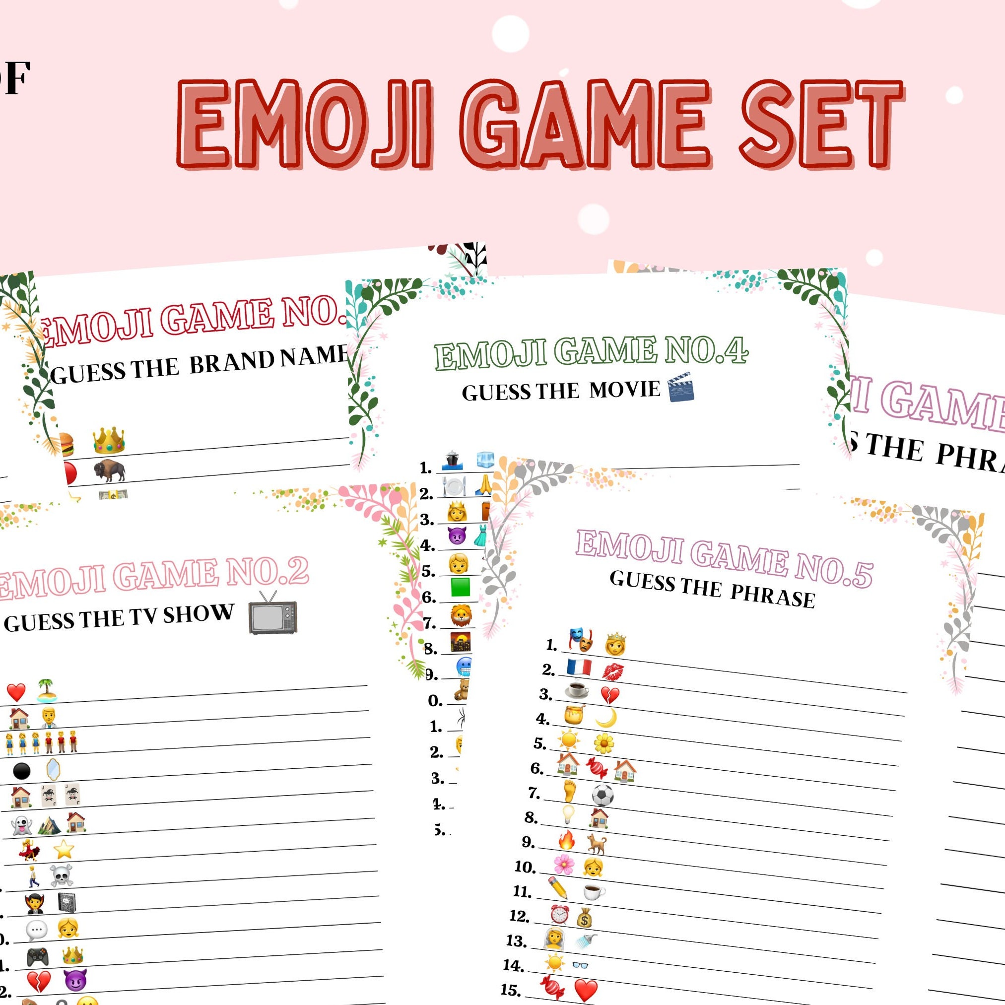 Guess the EMOJI Game Printable 5 Game 75 Questions Team Building Game ...