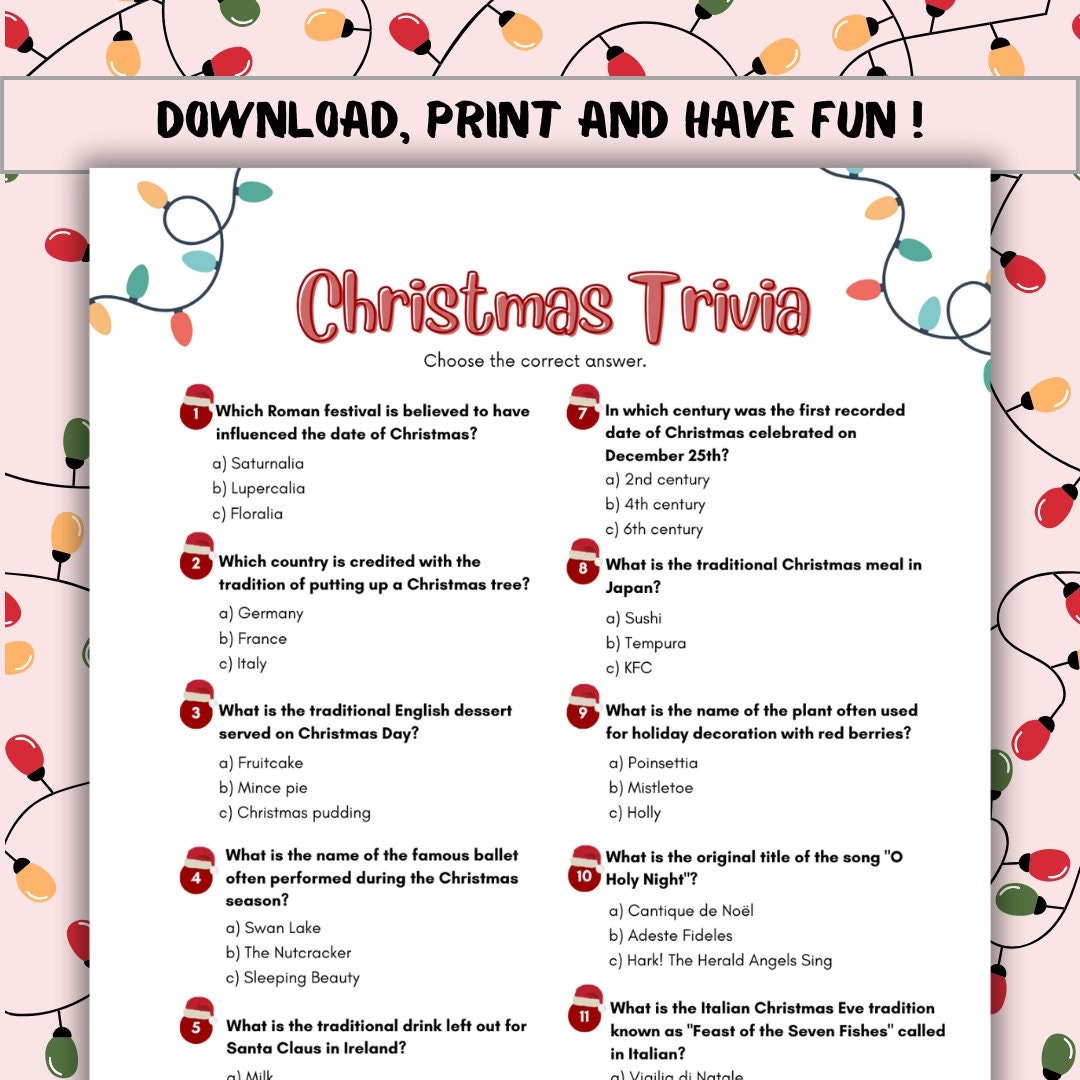 Christmas Trivia Game Holiday Trivia Friends Game Night Winter Indoor ...