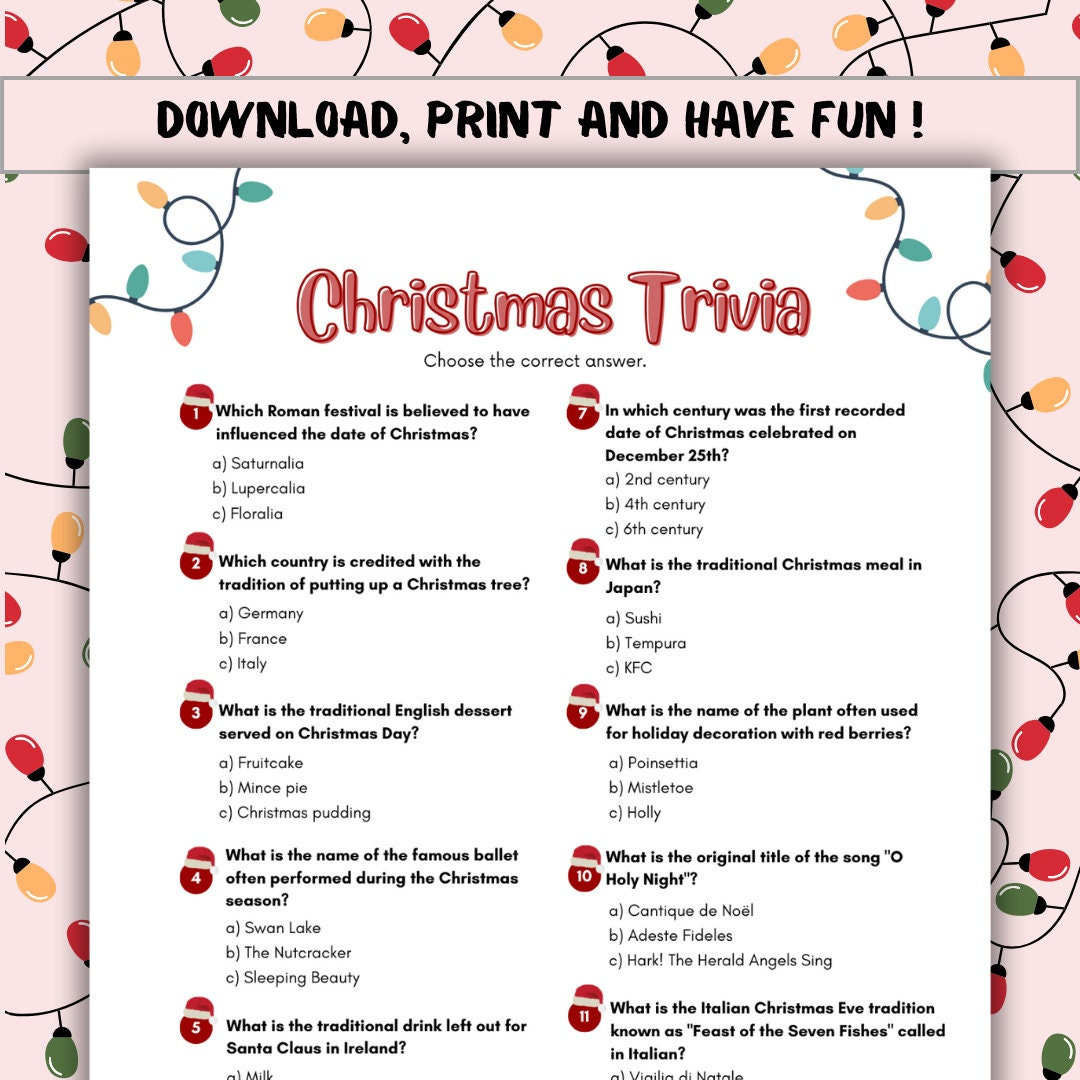 Christmas Trivia Game Holiday Trivia Friends Game Night Winter Indoor ...