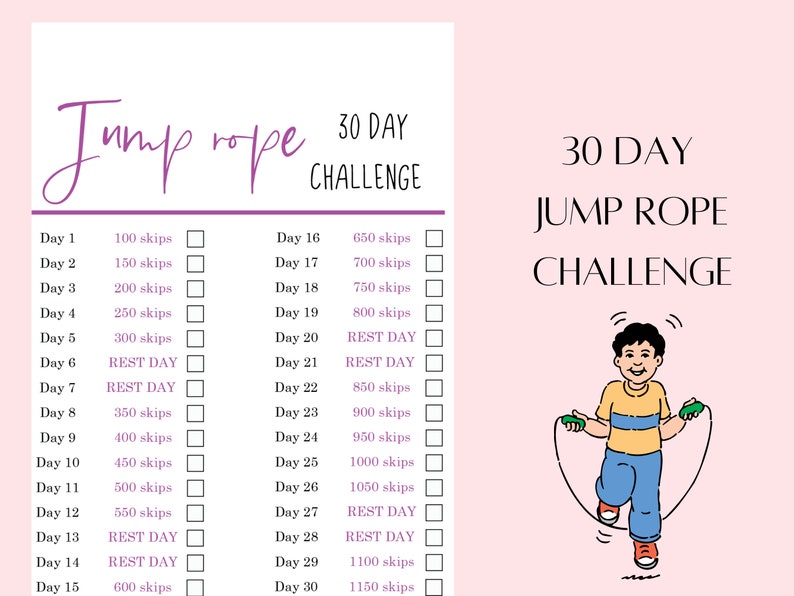 30 Day Jumping Rope Challenge 30 Day Challenge Printable - Etsy