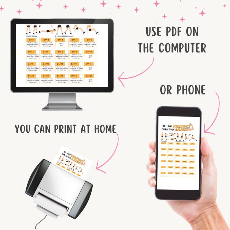30-day Easy Level Arm Challenge Printable PDF | Printable Arm Workout ...