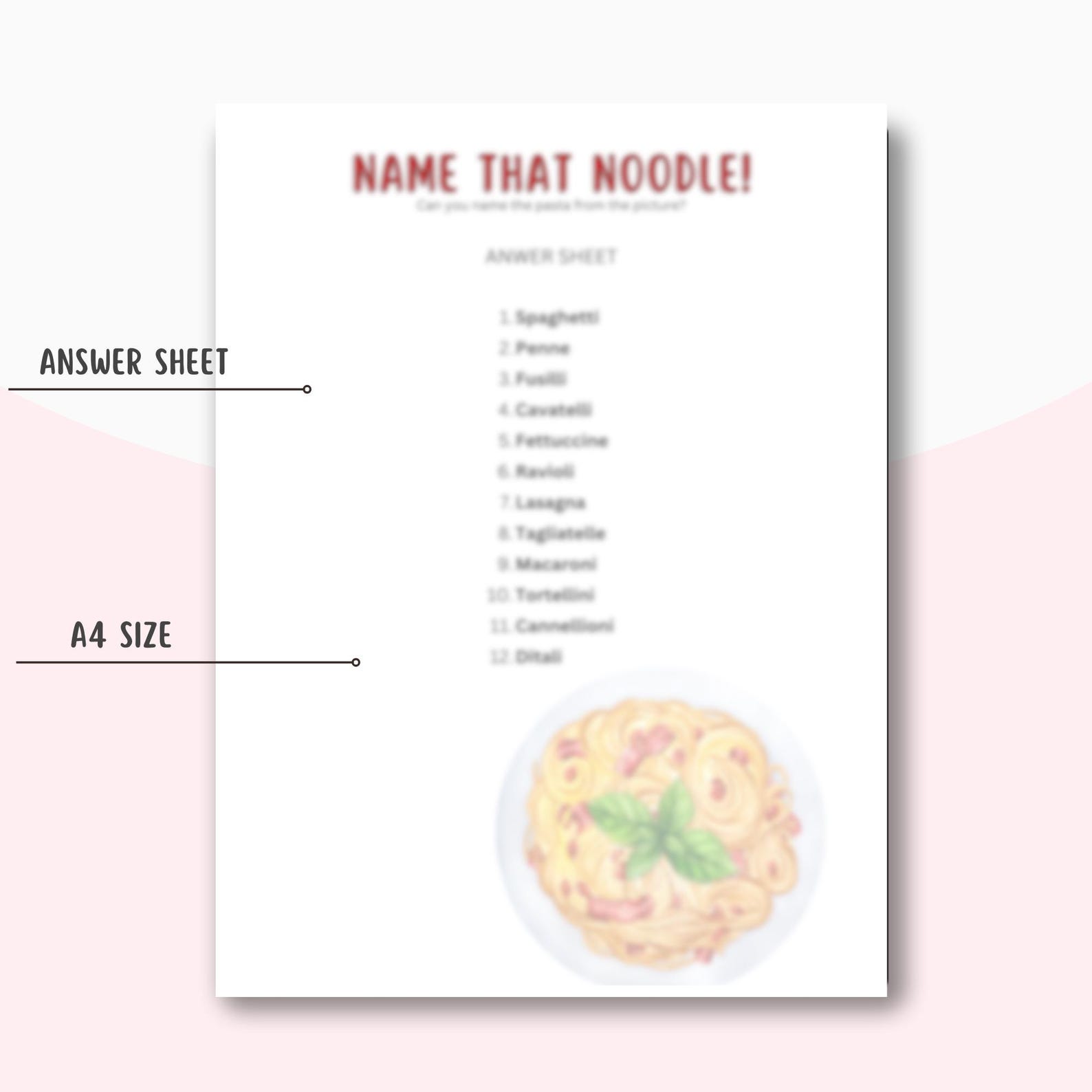 Name That Noodle Quiz, Digital Download, Fun Pasta Guessing Game ...