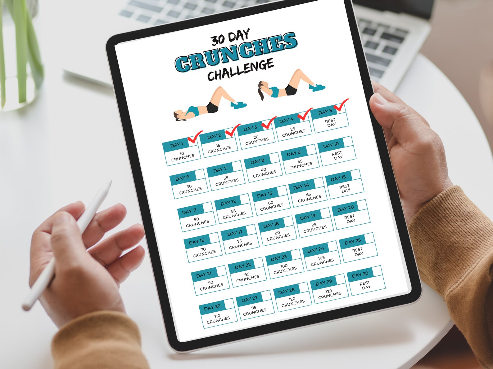 30-day Crunches Challenge Printable PDF Workout Plan Printable Crunches ...