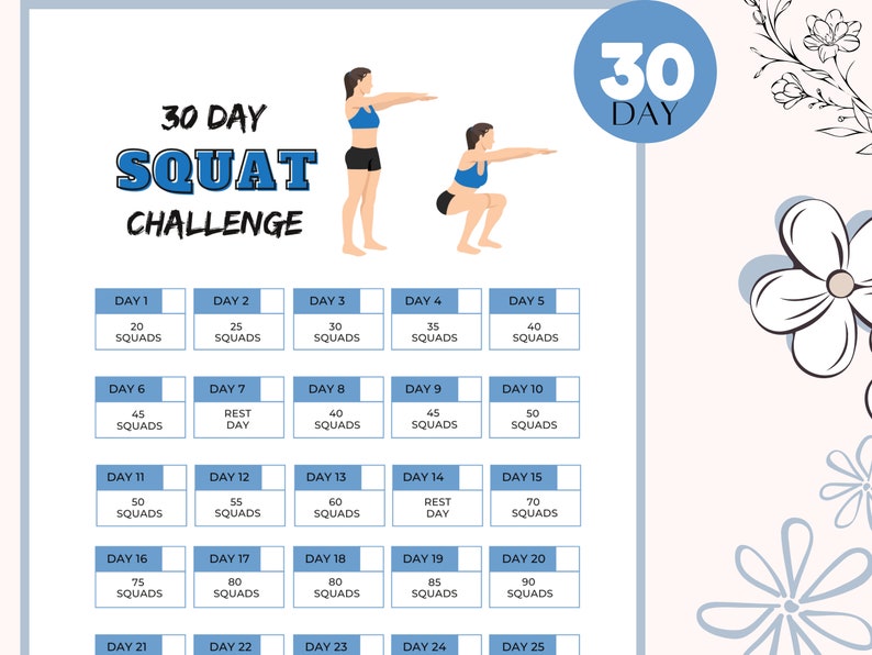 30 Day Squat Challenge 30 Day Challenge Printable Digital - Etsy