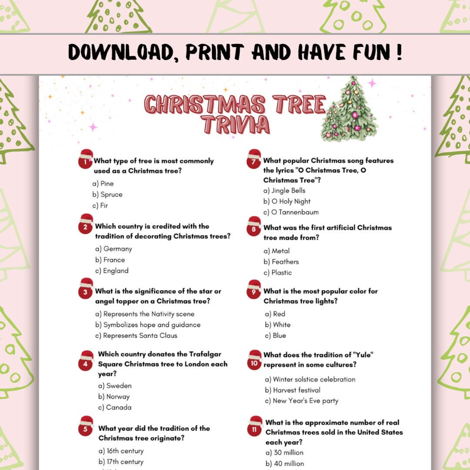 Test Your Holiday Knowledge: Printable Christmas Tree Trivia Game ...