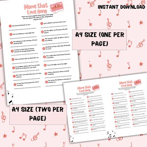 Guess the Name of the Song Challenge: Printable Game With Popular Love ...