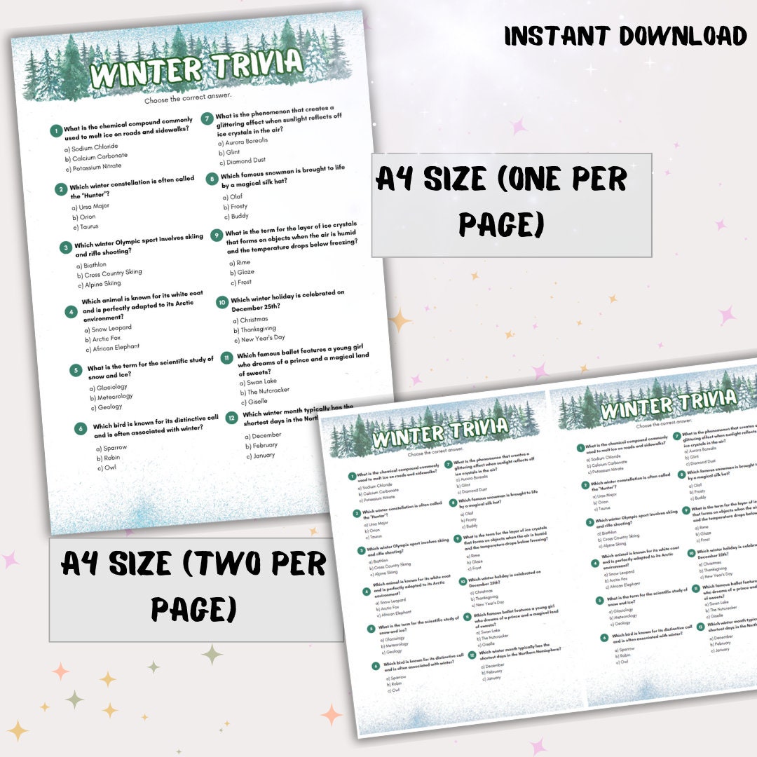 Winter Printable Trivia Game Friends Game Night Winter Indoor Games ...