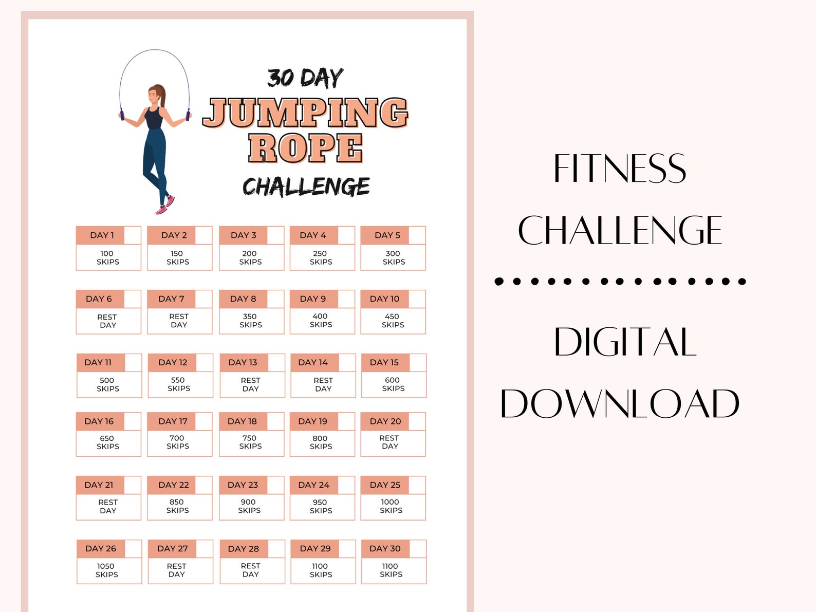 30 Day Jumping Rope Challenge 30 Day Challenge Printable Digital ...