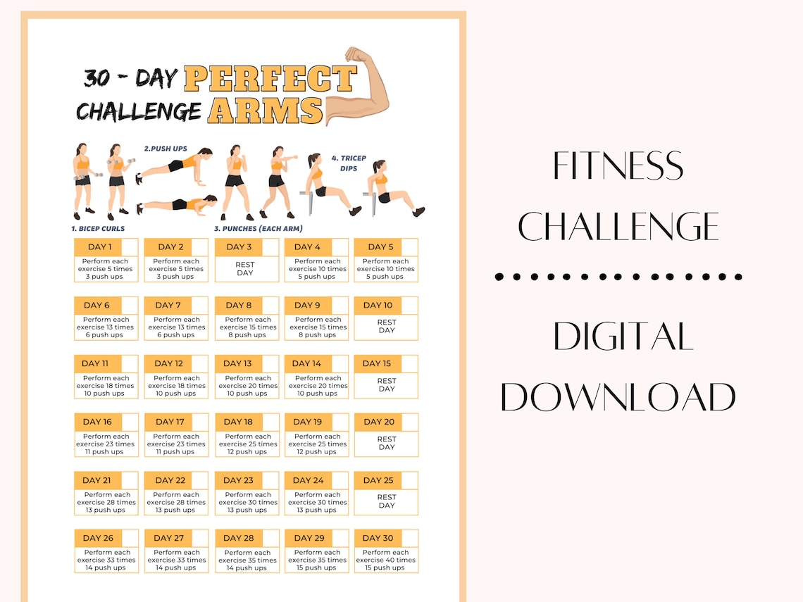 30-day Easy Level Arm Challenge Printable PDF Printable Arm Workout ...
