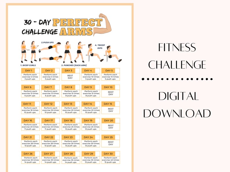 30-day Easy Level Arm Challenge Printable PDF Printable Arm Workout ...