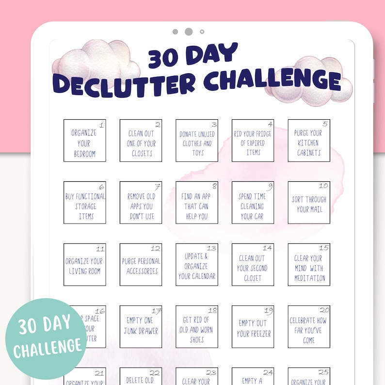 30 Day Decluttering Challenge Planner | Digital Download | Declutter ...