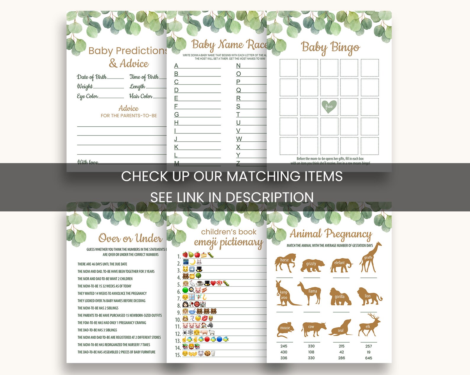 Name the Baby Animals Game Greenery Baby Shower Eucalyptus Baby Shower ...