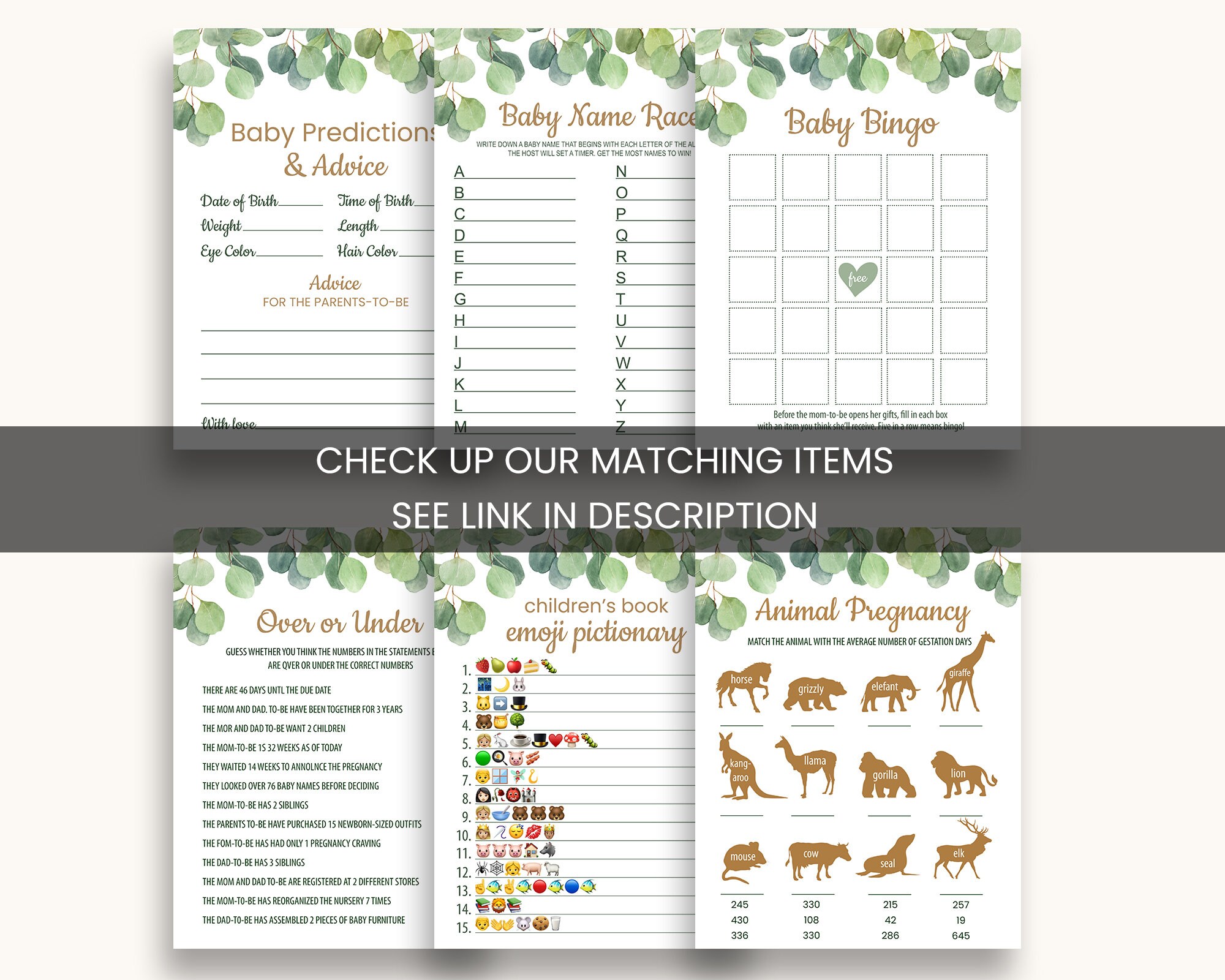 Name the Baby Animals Game Greenery Baby Shower Eucalyptus Baby Shower ...